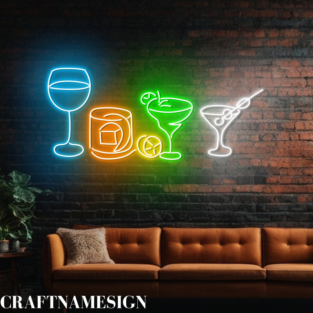 Beverage Neon Sign for Bar Pub Wall Decor, Martini Tequila Cocktail ...