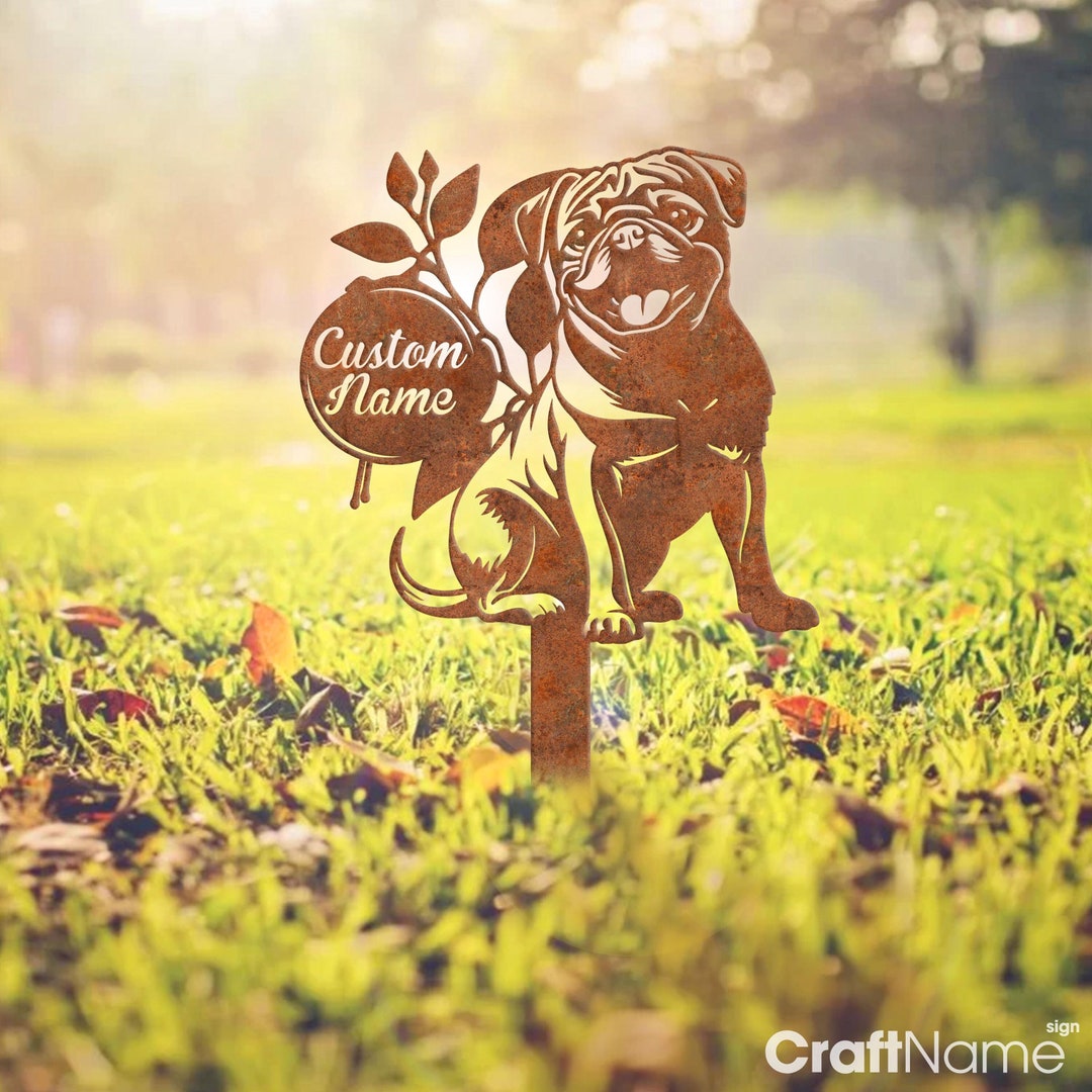 Custom Pug Dog Outdoor Rusty Metal Plaque With Stake, Dog Grave Marker ...