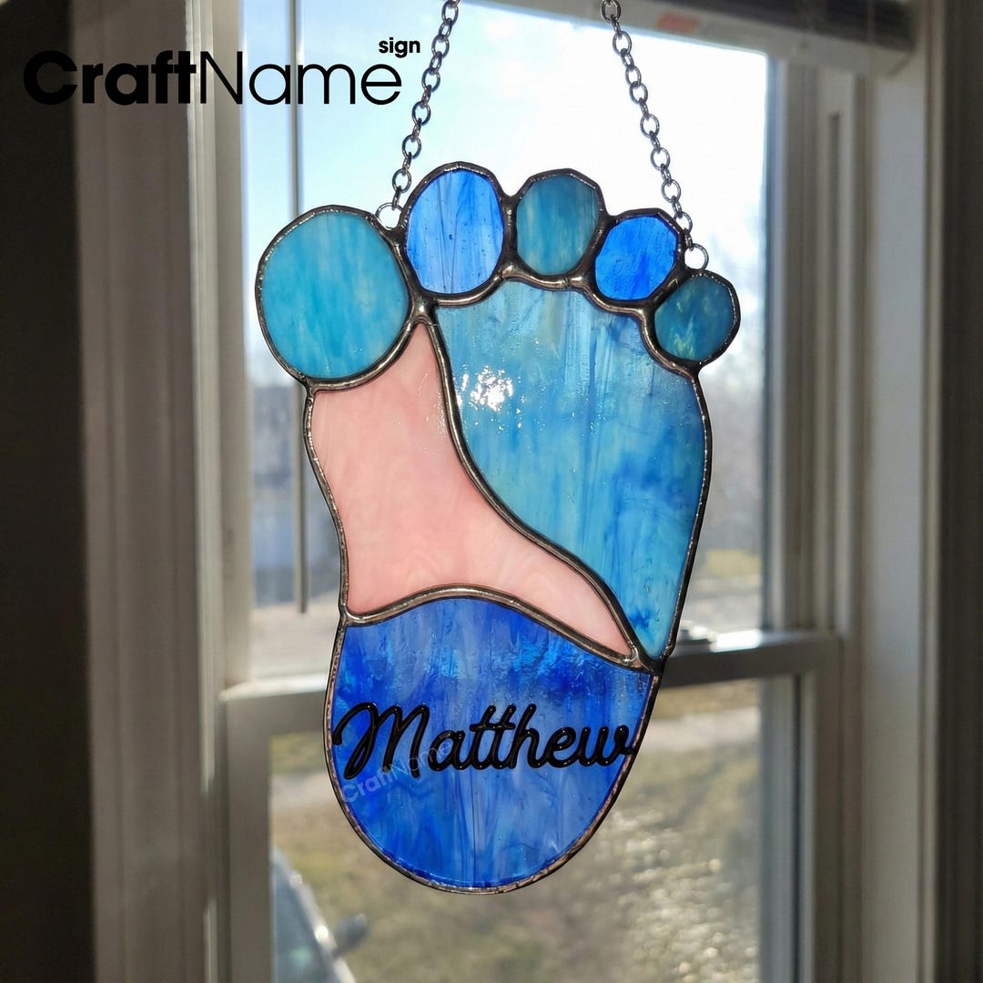 Baby Footprint Stained Glass Window Suncatcher, Handmade Glass Hanging ...