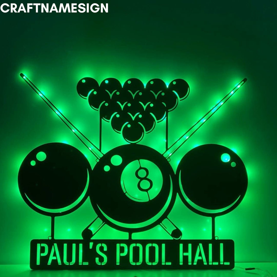 Custom Pool Hall Metal Wall Art With LED Light - Personalized Billiard ...
