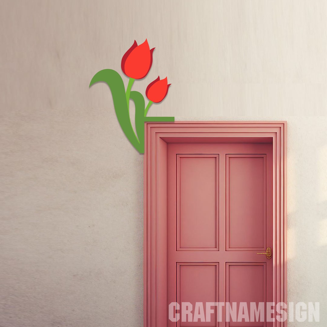 Tulip Door Corner Metal Wall Art, Tulip Flower Door Topper, Rabbit Door ...