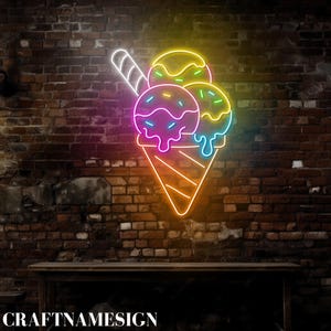 Crispy Waffle Ice Cream Led Sign, Ice Cream Dessert Neon Sign, Custom ...