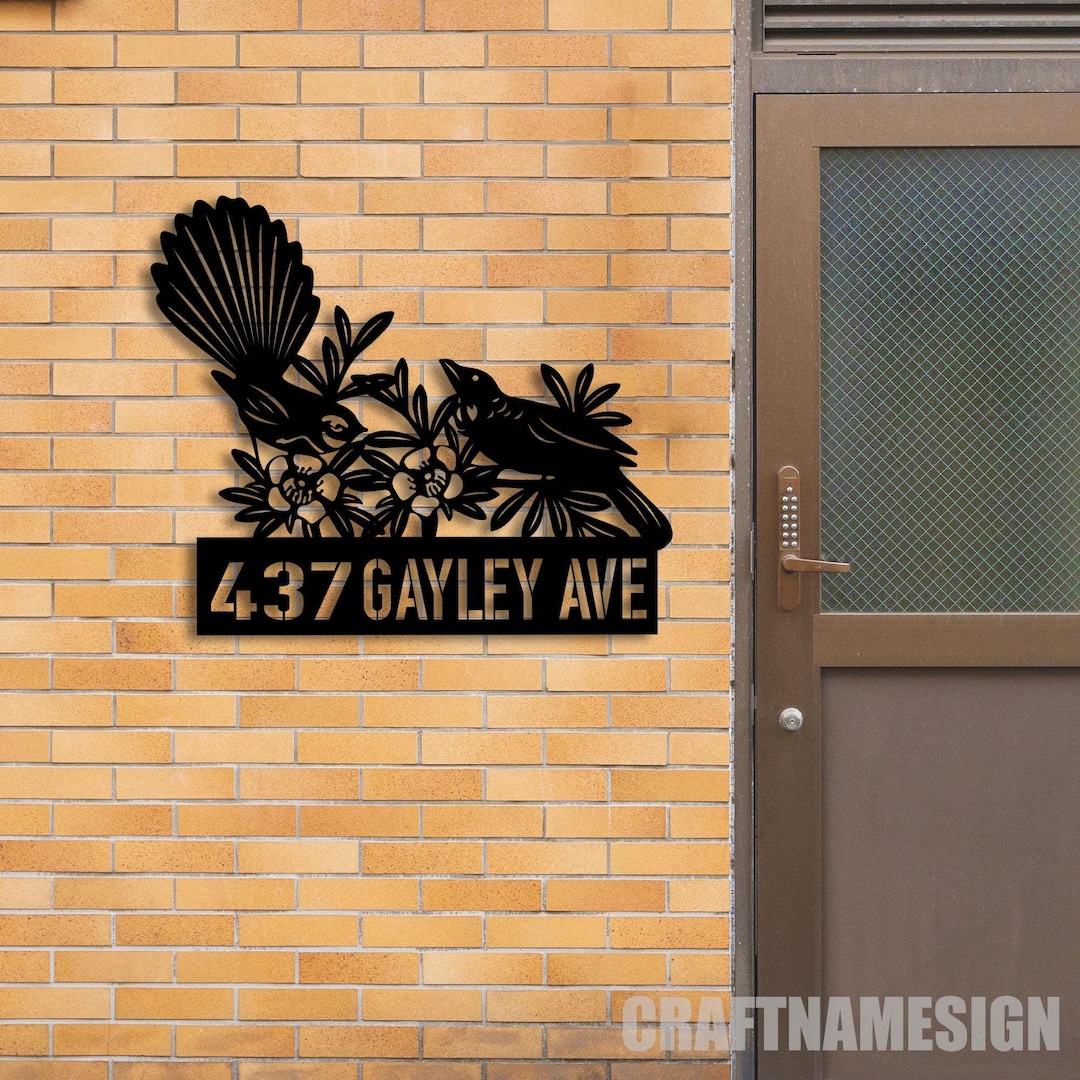 Custom Bird Flower House Number Address Metal Sign, Birds Garden House ...