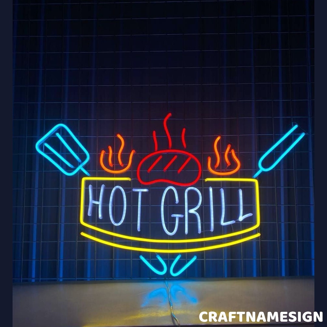 Hot Grill Neon Sign, Hot Grill Steak House Grill Bar Led Sign, Custom ...