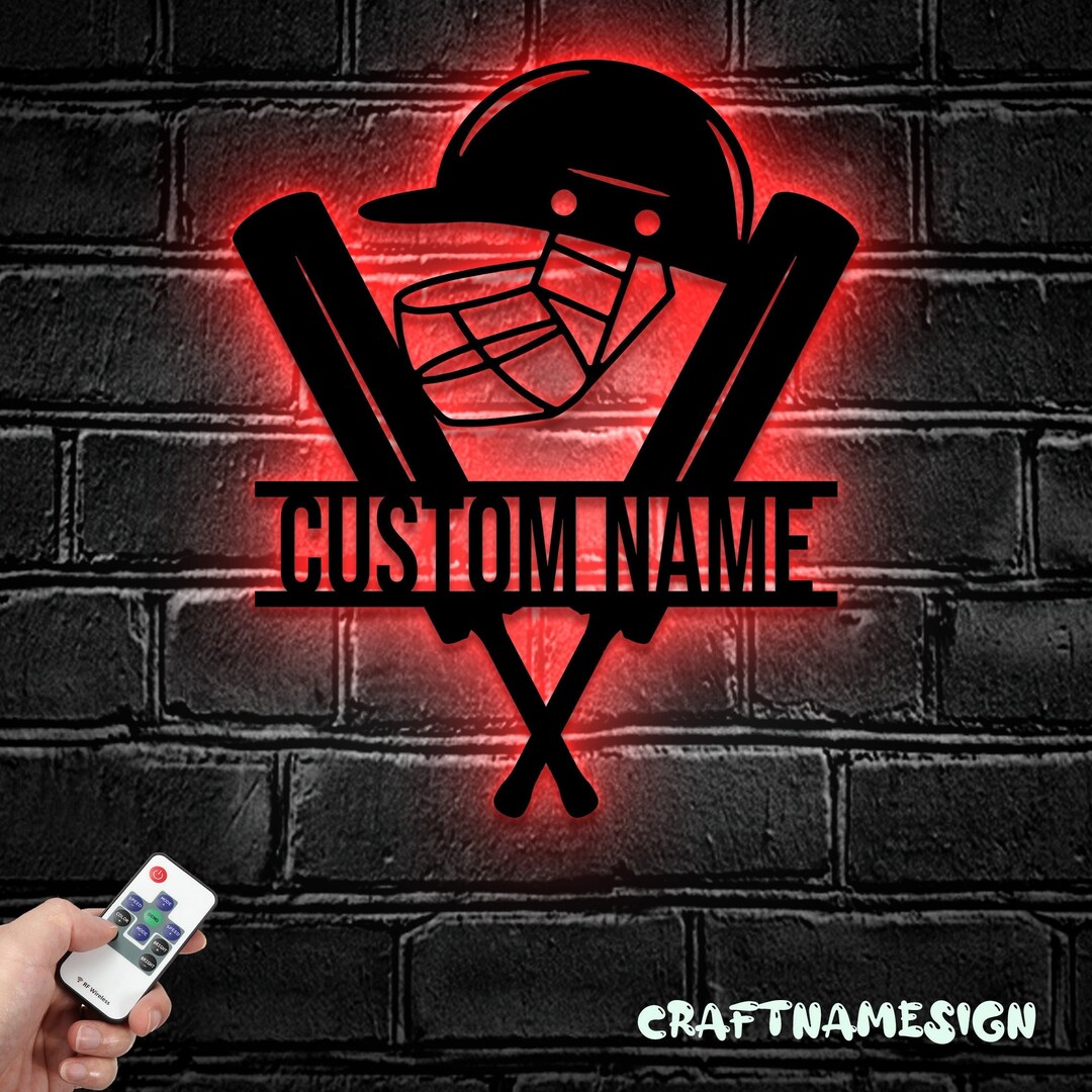 Custom Helmet Cricket Bat Metal Wall Art LED Light - Personalized ...