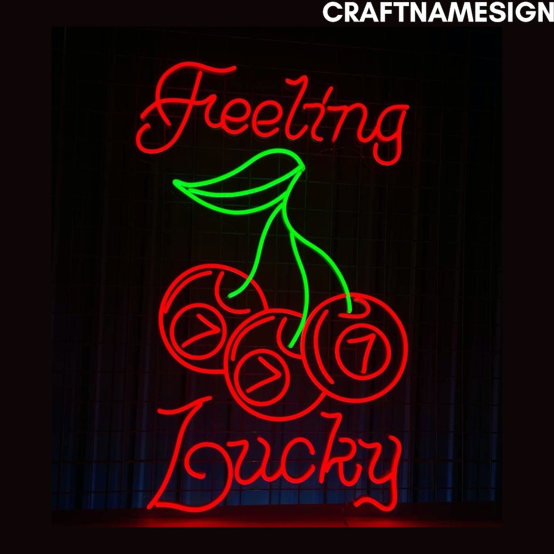 Feeling Lucky 777 Neon Sign, Number 777 Cherry Led Sign, Custom Neon ...