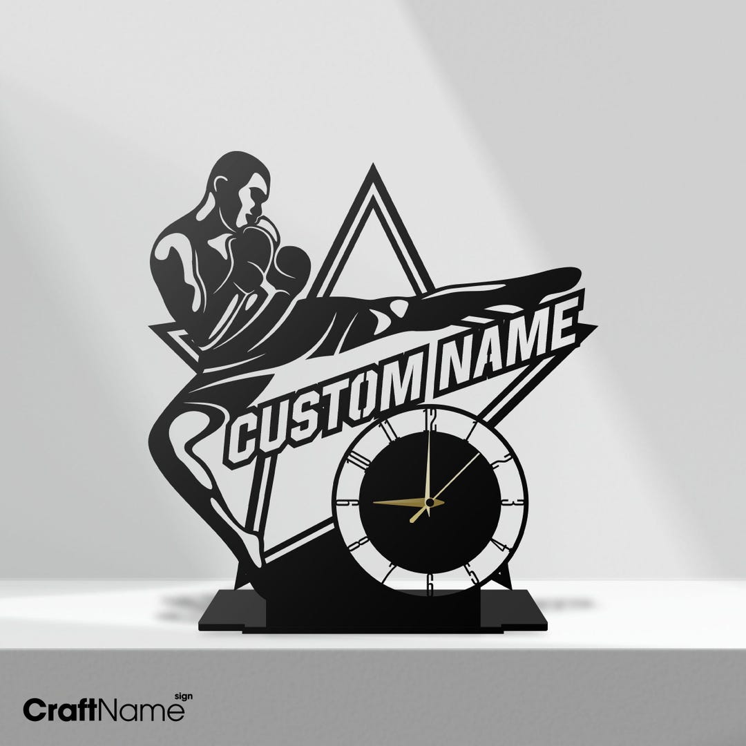 Custom Boxing Desk Clock Metal Sign, Personalized Boxer Name Metal ...