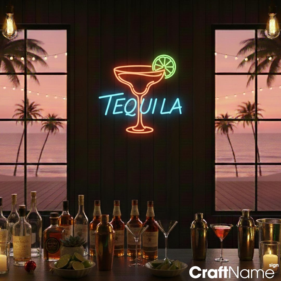 Tequila Cocktail Neon Sign, Vibrant LED Wall Art for Home Bar, Lounge ...