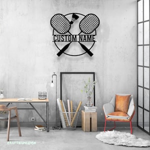Personalized Badminton Racket Metal Wall Art LED Light - Custom ...