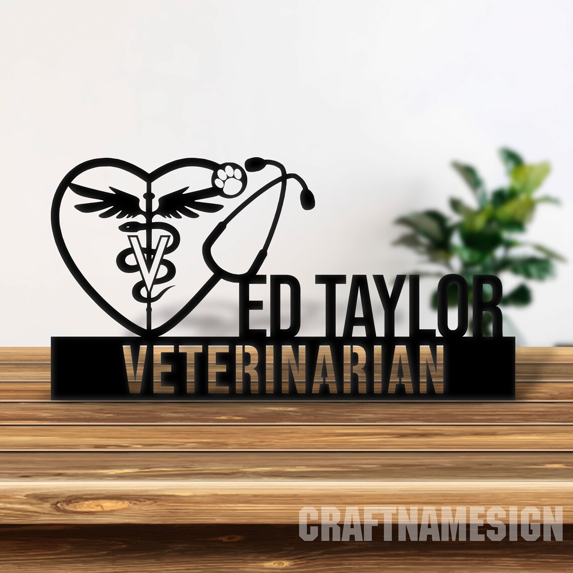 Custom Wooden Veterinarian Desk Name Plate, Vet Tech Metal Nameplate ...