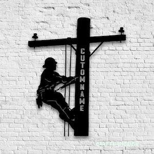 Personalized US Lineman Metal Wall Art With LED Light, Custom Lineman ...