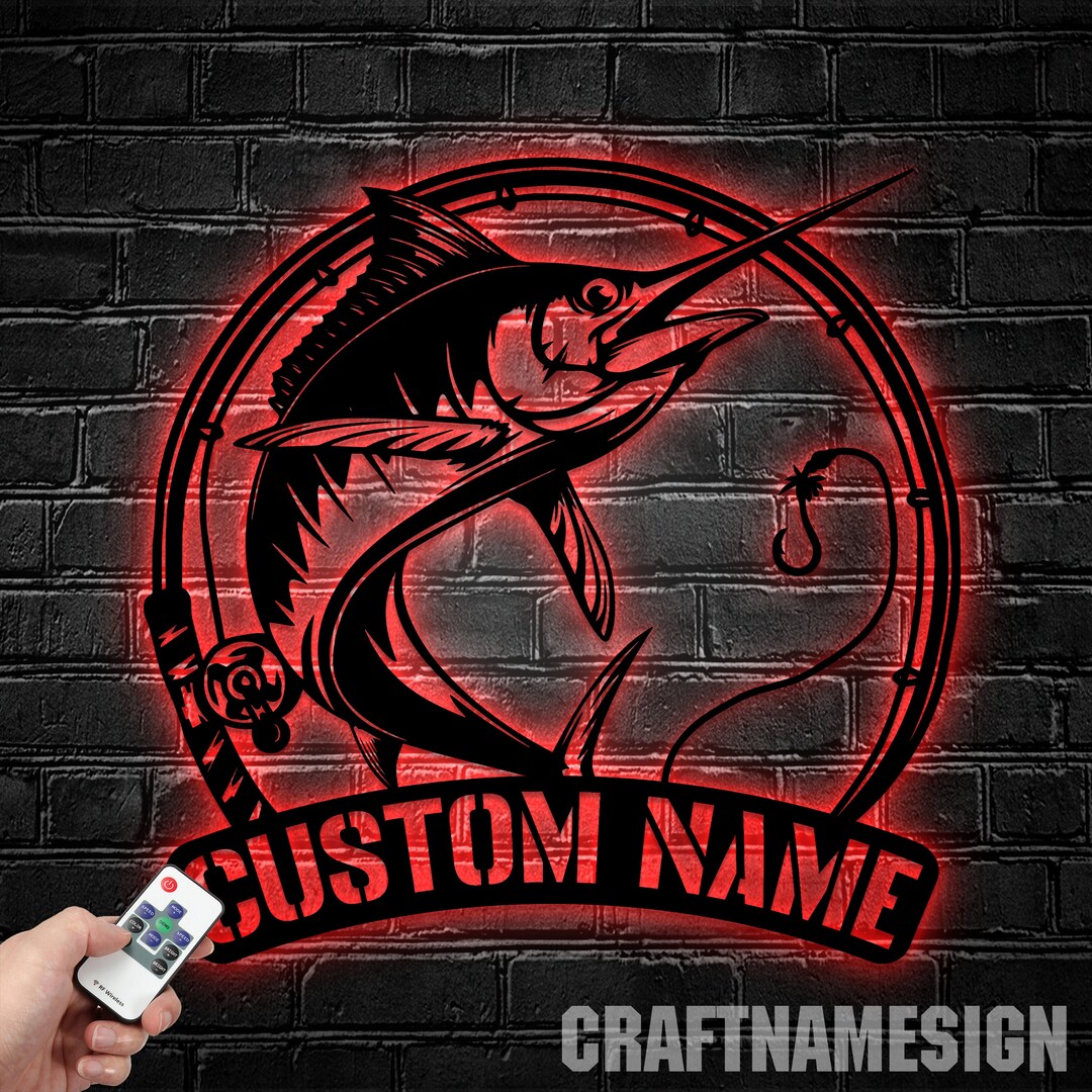 Custom Marlin Fish Metal Sign, Marlin Fish Metal LED Decor ...