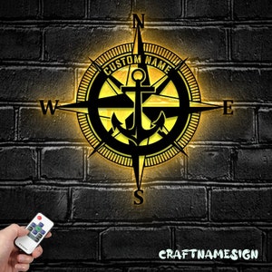 Personalized GPS Anchor Compass Metal Wall Art LED Light, Custom ...
