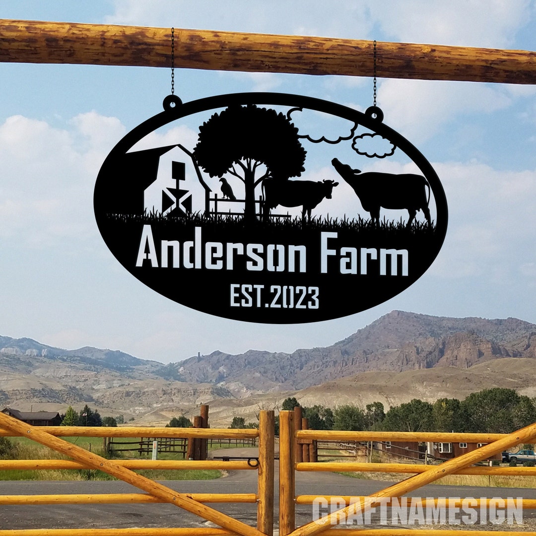 Personalized Outdoor Cow Farm Metal Sign, Metal Name Sign Outdoor ...