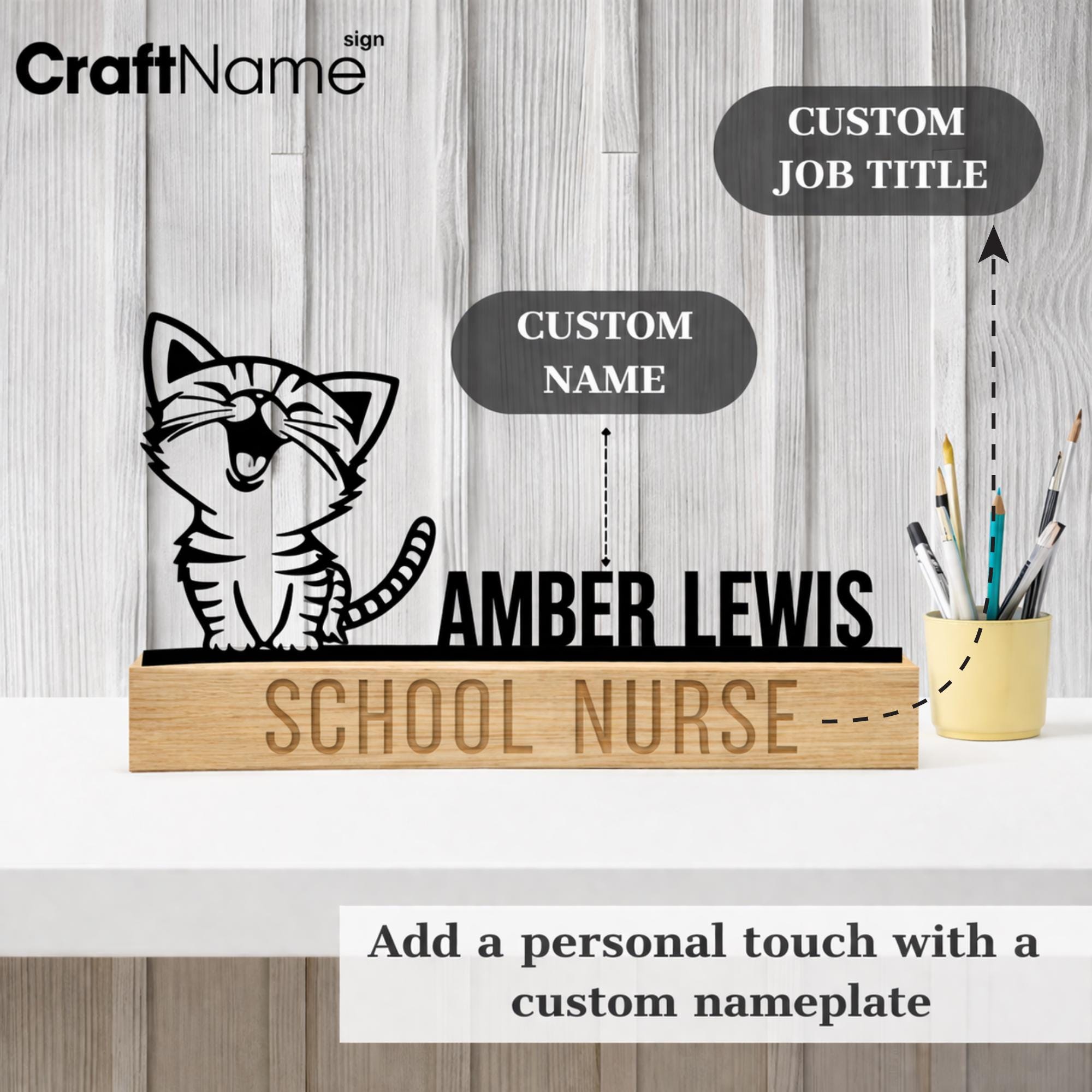 Custom Wooden Desk Name Plate With Company Name or Logo, Personalized ...