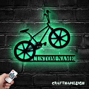 Custom BMX Bike Metal Wall Art LED Light Personalized Bicycle Racing ...
