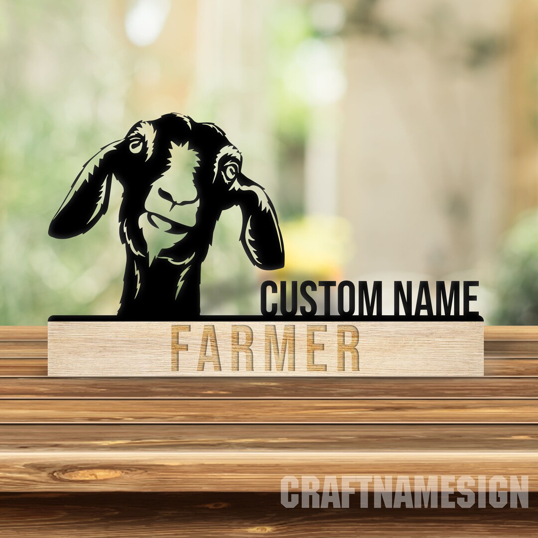 Custom Wooden Goat Farm Desk Name Plate, Goat Herdsman Metal Nameplate ...