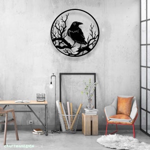 Raven Metal Wall Art With LED Light - Crow Moon Sign Home Decor ...
