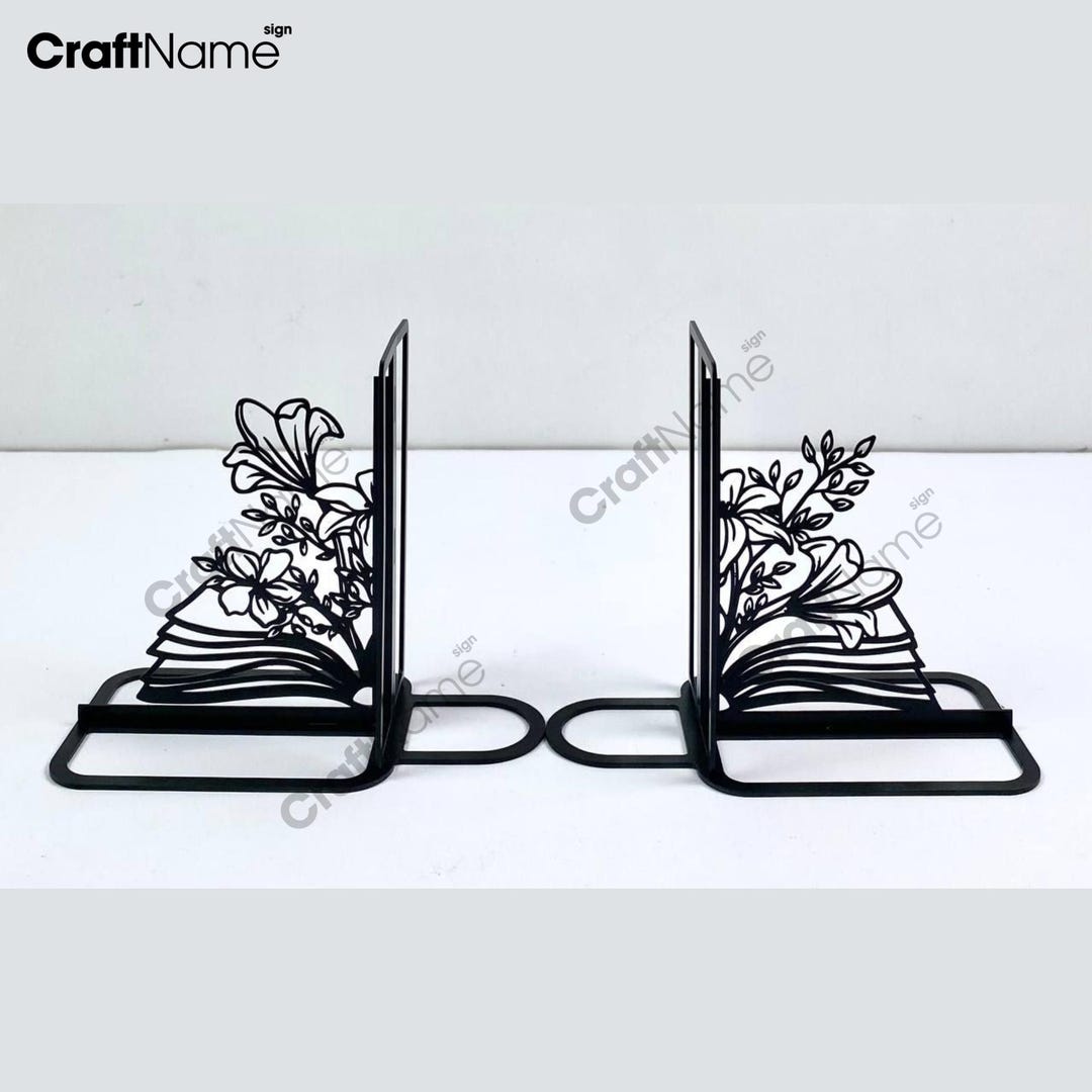Flower Book Bookend Metal Art, Book Reading Metal Sign for Bookish Book ...