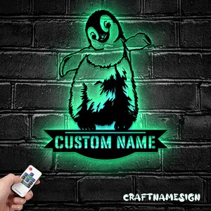 Custom Cute Floral Penguin Metal Wall Art LED Light - Personalized ...