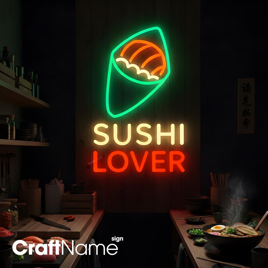 Sushi Lover Neon Sign, Bright Hand Roll LED Wall Light for Japanese ...