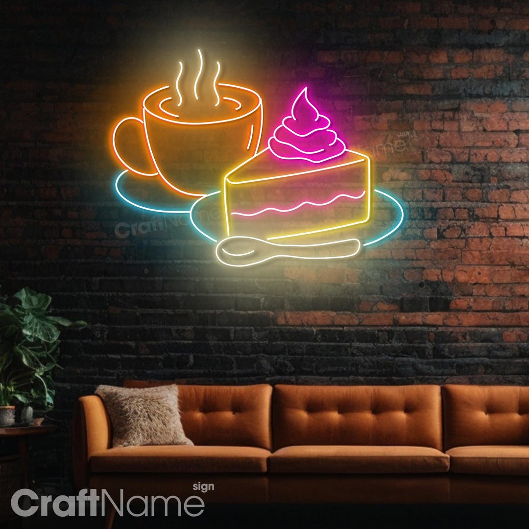 Cake and Coffee Led Sign, Neon Light up Cafe Wall Decor, Bakery Kitchen ...