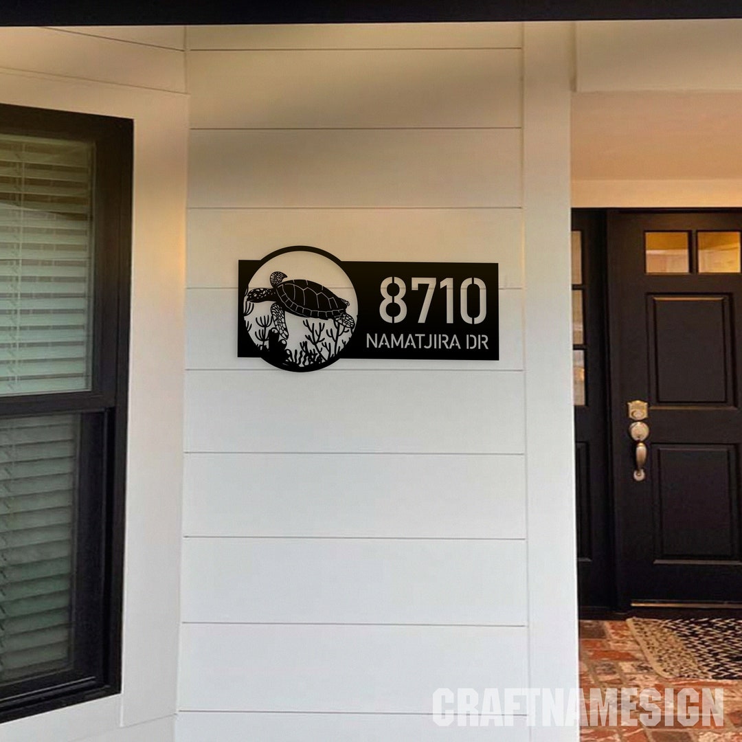 Custom Horizontal Sea Turtle Metal Address Sign, Sea Turtle Address ...