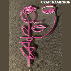 Woman Face Rose Neon Sign, Abstract Woman Flower Led Sign, Custom Neon ...