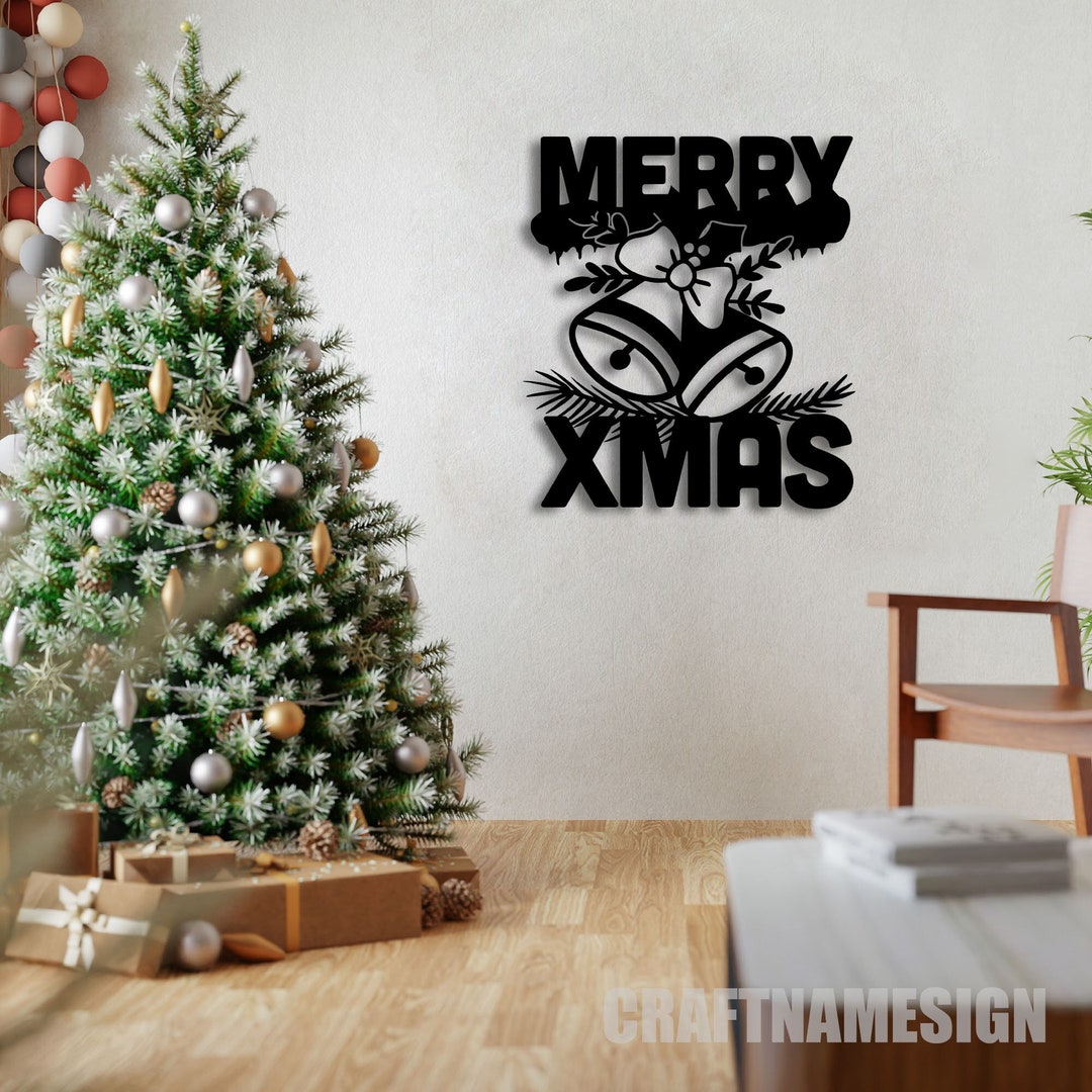 Bell Merry Christmas Metal Wall Art Led Light, Christmas Bell Metal ...