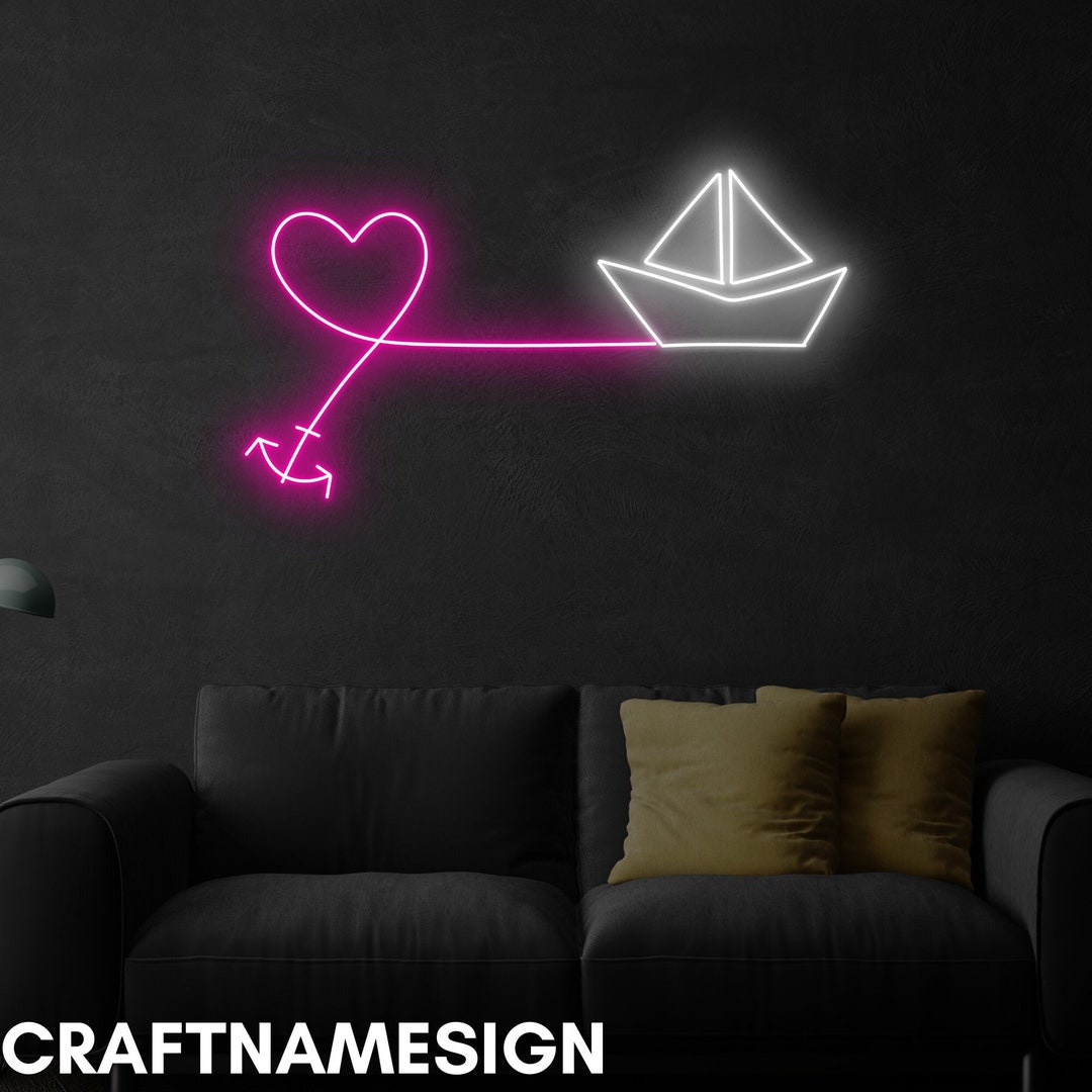 Heart Boat Neon Sign, Sailboat Heart Led Sign, Custom Neon Sign, Gifts ...