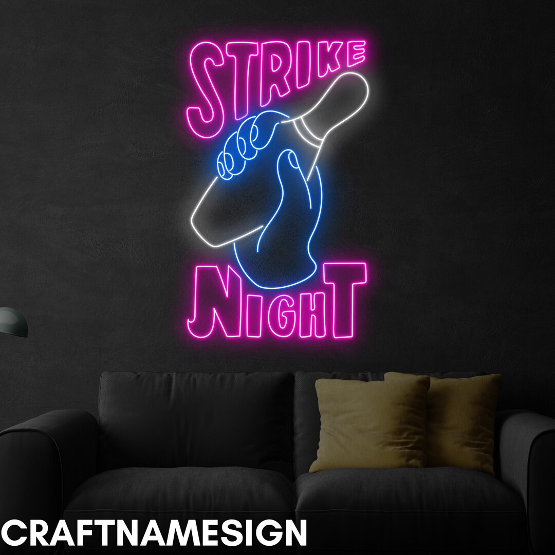 Strike Night Neon Sign, Bowling Led Sign, Custom Neon Sign, Sport Shop ...