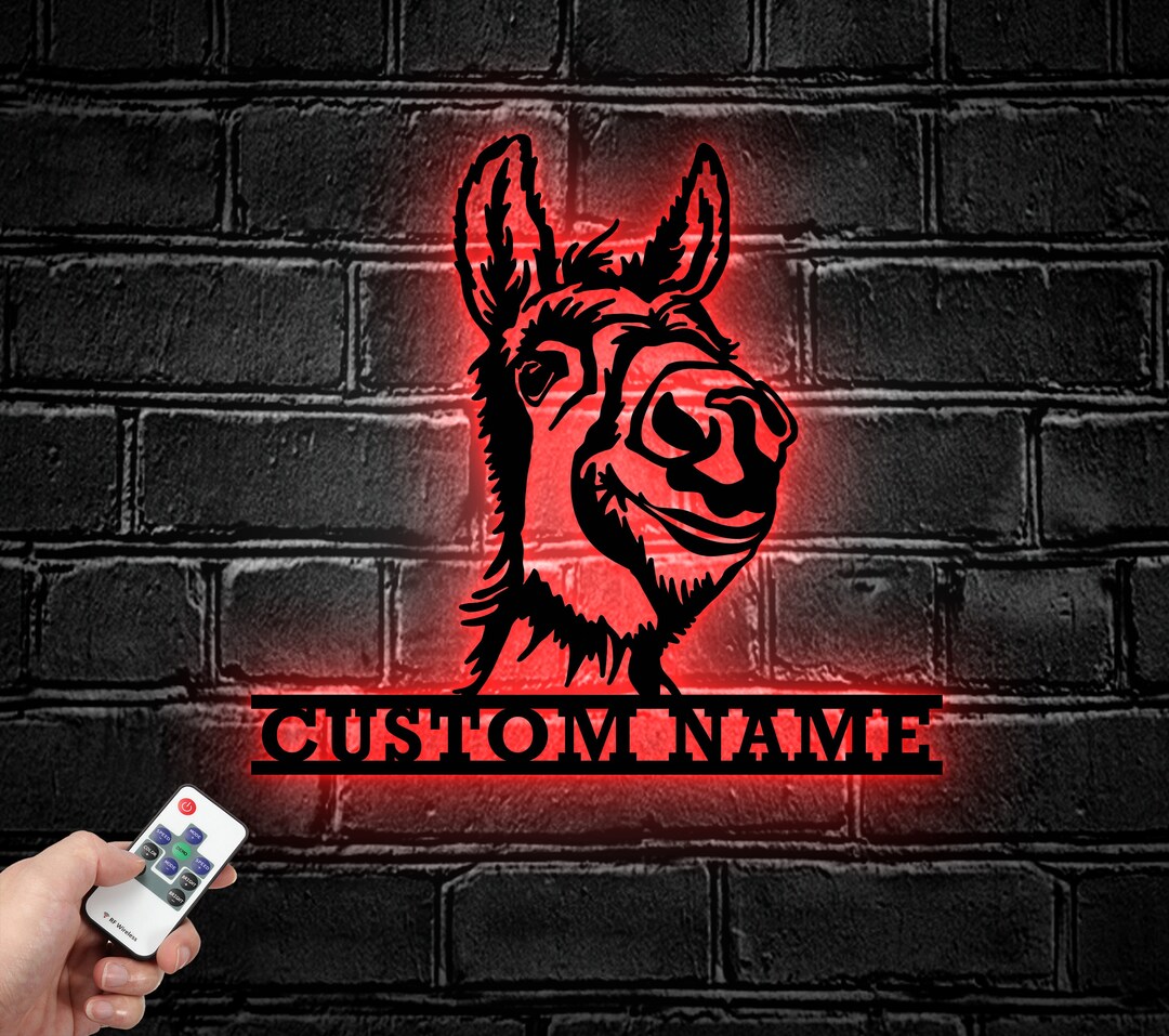 Custom Funny Donkey Farmhouse Metal Wall Art LED Light -personalized ...
