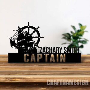 Custom Wooden Pirate Ship Captain Wheel Desk Name Plate, Metal ...