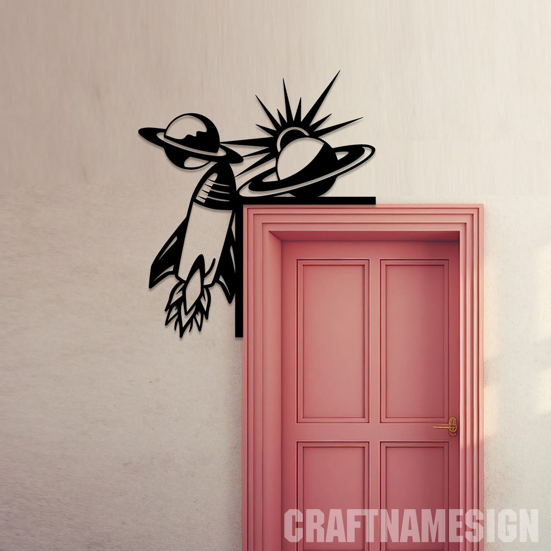 Astronaut Rocket Door Corner Metal Wall Art, Rocket Planet Door Topper ...