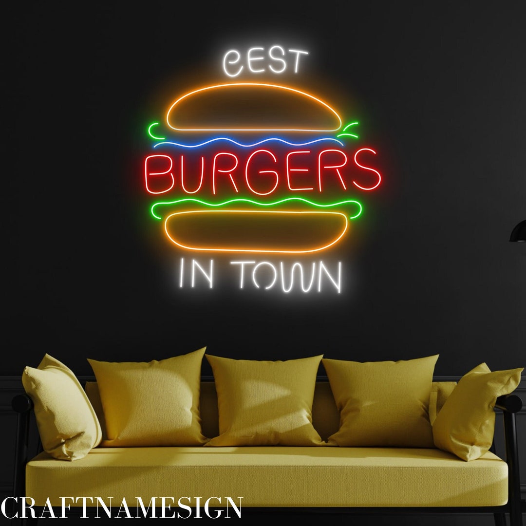 Cest Burgers in Town Neon Sign, Burger Led Sign, Custom Neon Sign, Fast ...