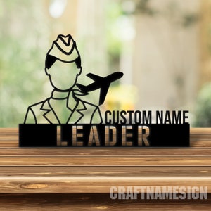 Custom Wooden Flight Attendant Desk Name Plate, Airplane Metal ...