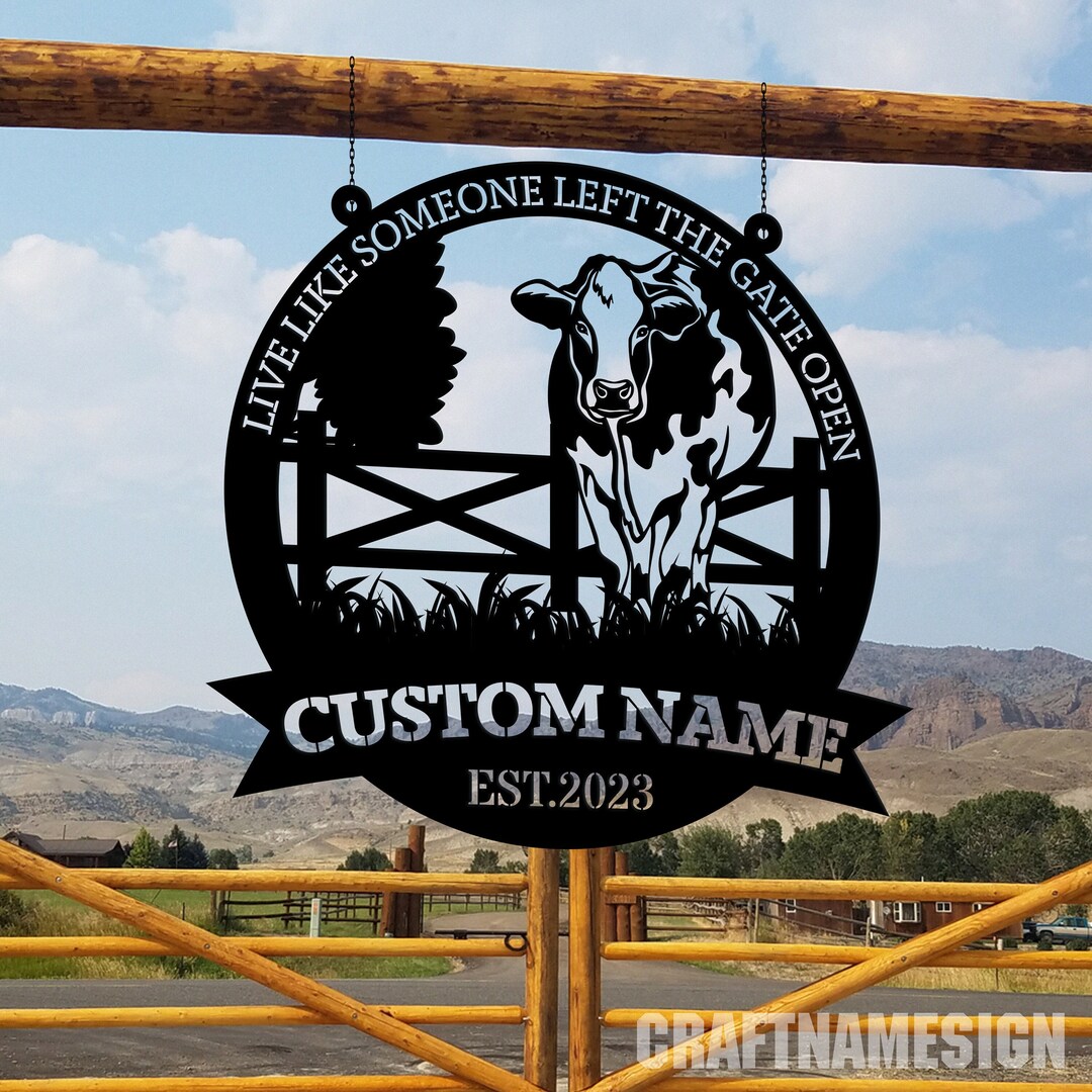 Custom Metal Cow Farm Sign, Metal Name Sign Outdoor, Welcome Farm ...