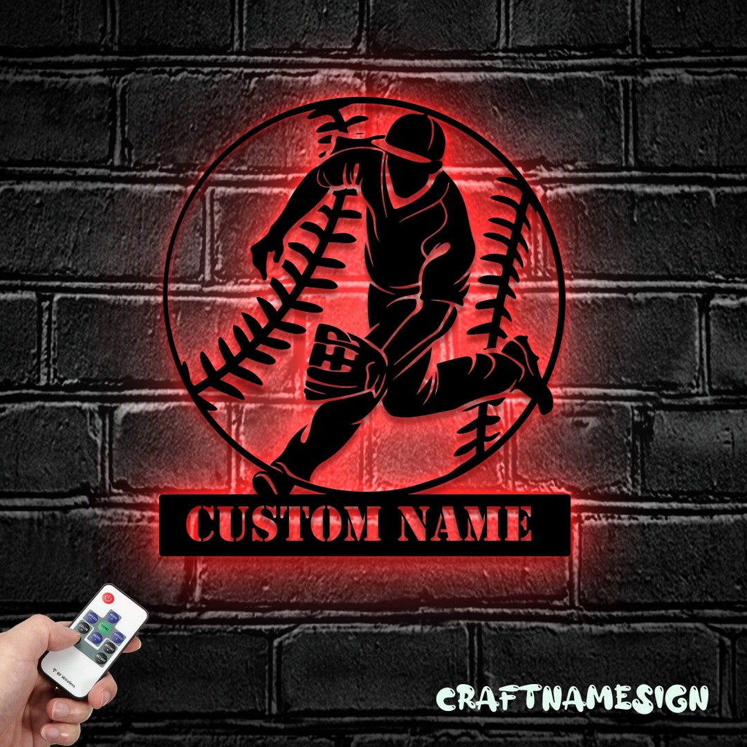 Custom Catch Baseball Metal Wall Art LED Light - Personalized Softball ...