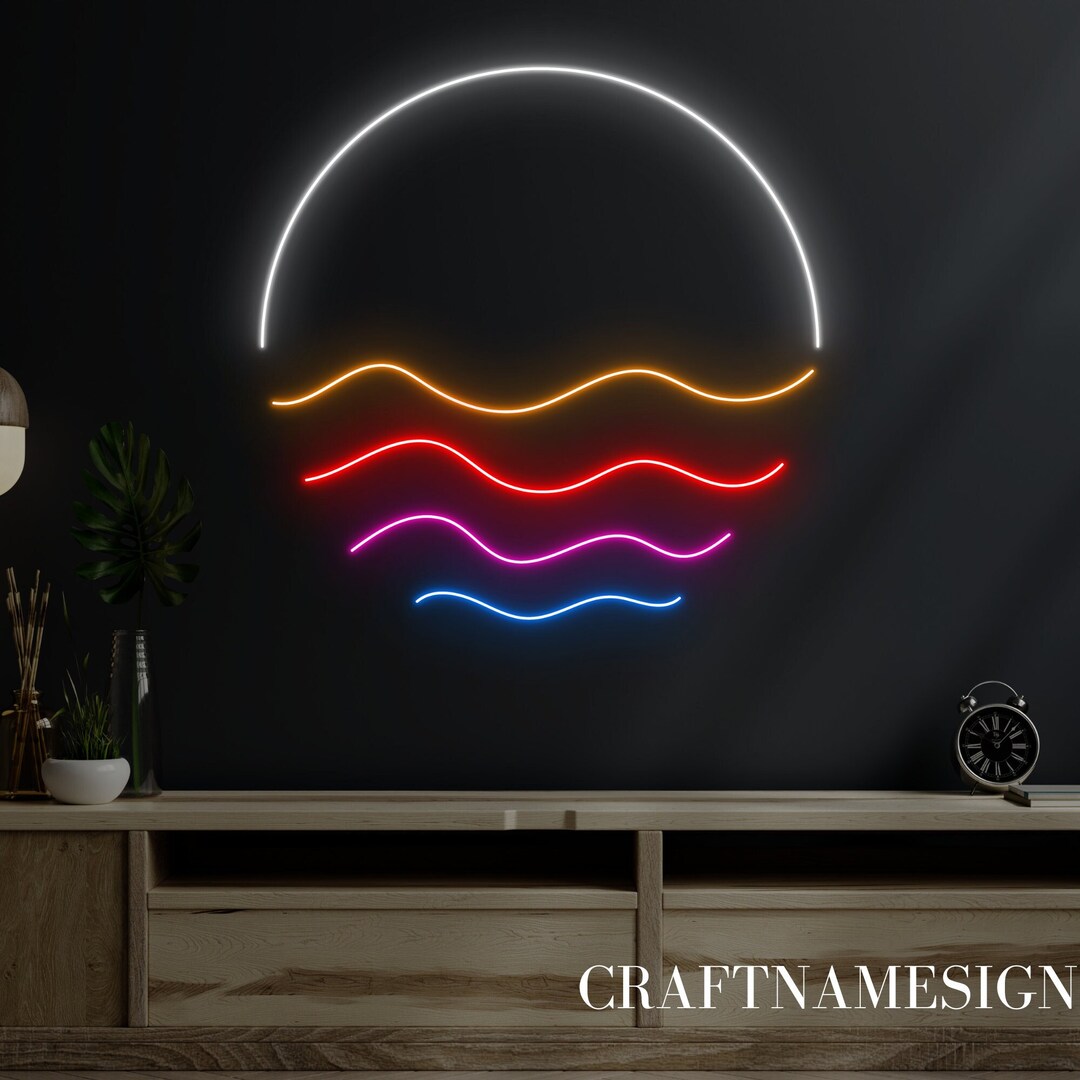 Sun Colorful Neon Sign, Sun Waves Colorful Led Sign, Custom Neon Sign ...