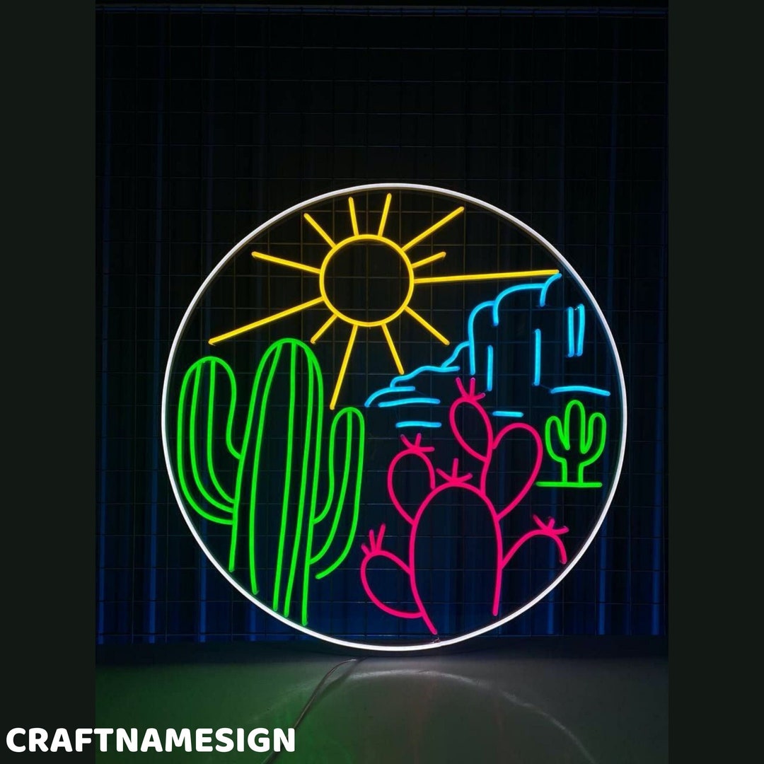 Desert Cactus Sun Neon Sign, Texas Desert Led Sign, Custom Neon Sign ...