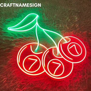 Lucky Cherry 777 Neon Sign, Number 777 Cherry Led Sign, Custom Neon ...