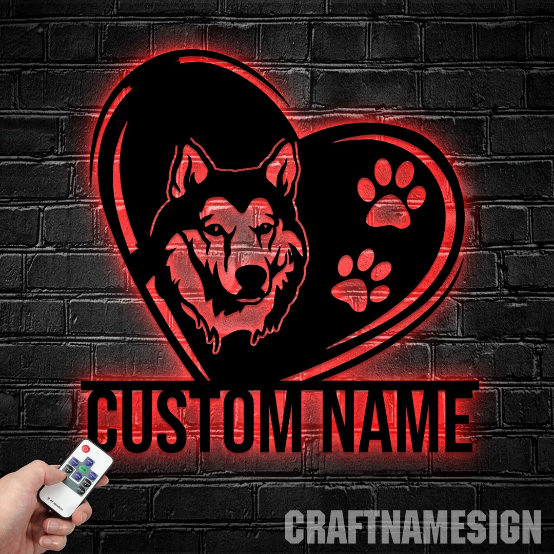 Custom Siberian Husky Dog With Heart Metal Sign LED Husky - Etsy