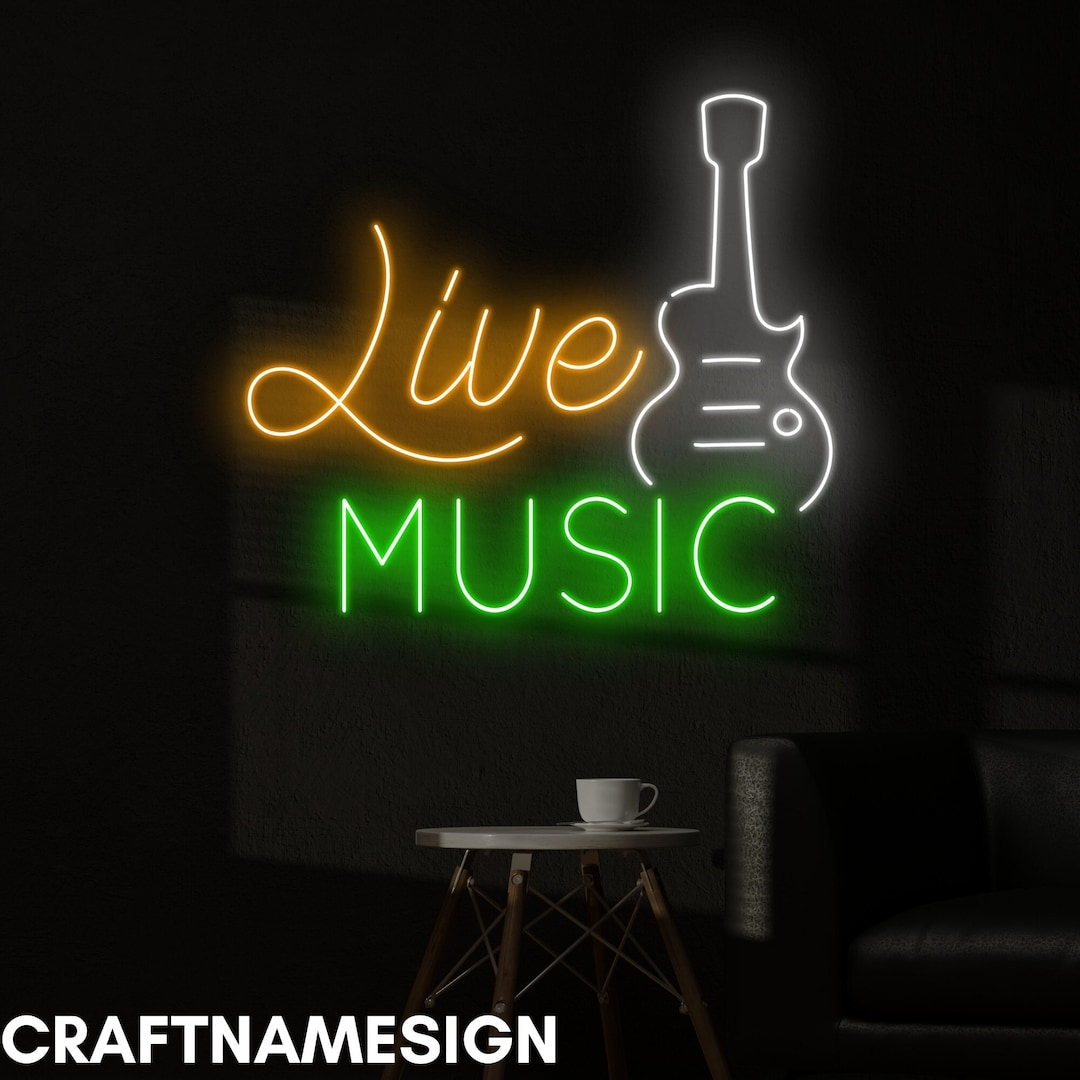 Live Music Led Sign, Guitar Neon Sign, Custom Neon Sign, Guitar Shop ...