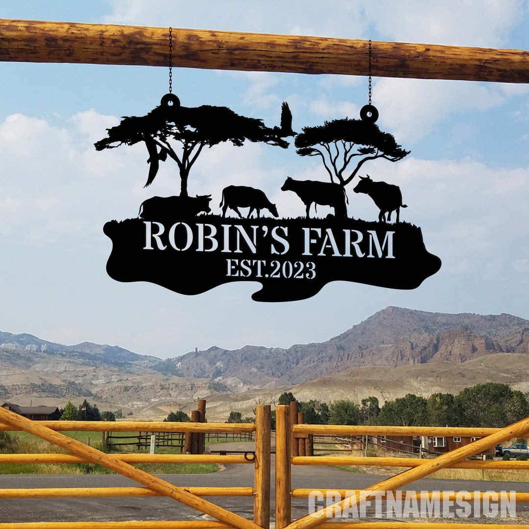 Personalized Outdoor Cow Farm Metal Sign, Metal Name Sign Outdoor ...