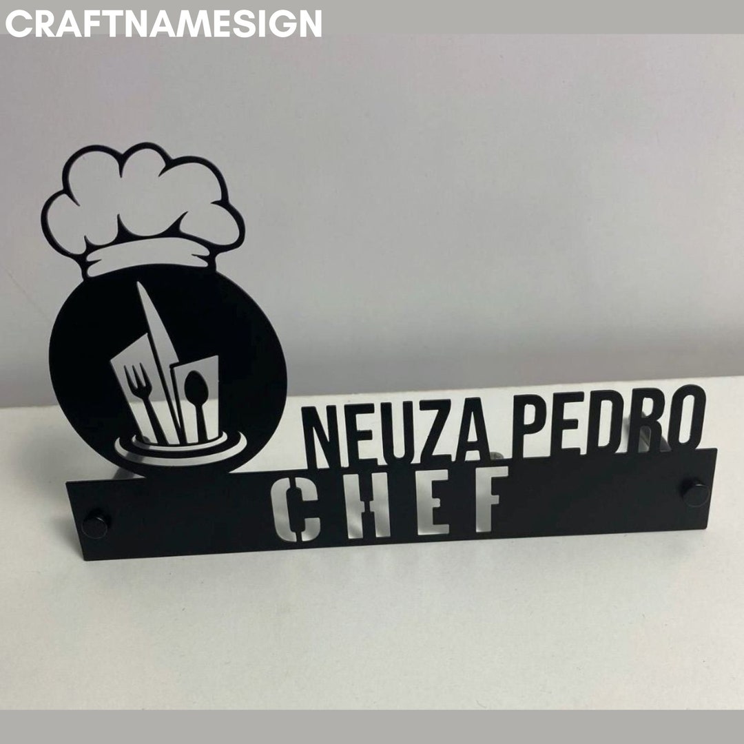 Custom Chef Restaurant Desk Name Plate, Chef Wooden Metal Nameplate for ...