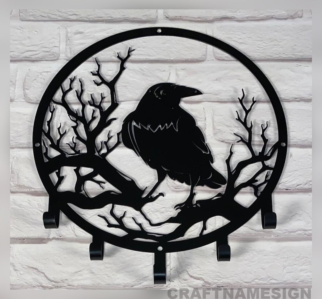 Custom Raven Metal Key Holder, Crow Moon Wall Led Decorative Art, Metal ...
