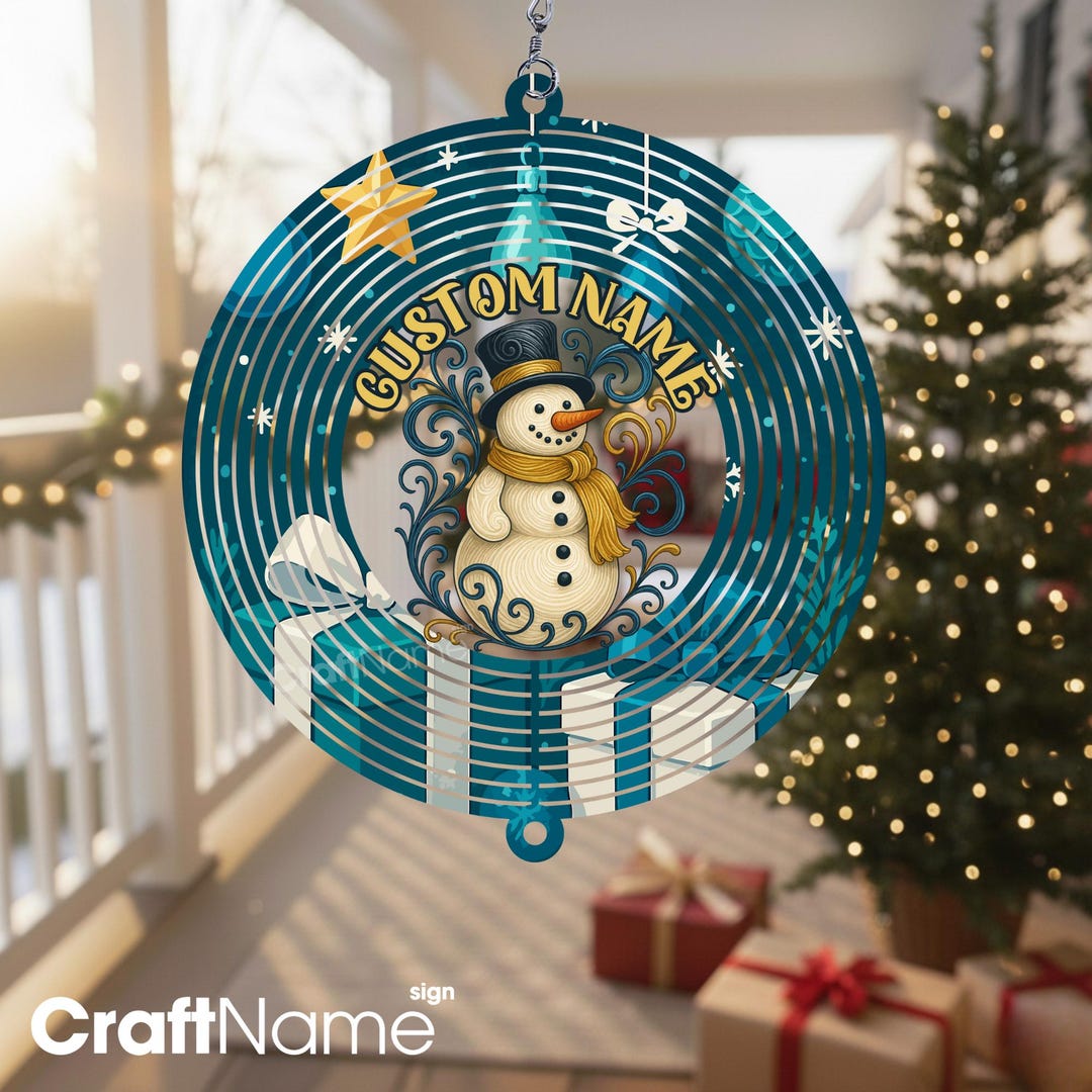 Personalized Snowman Wind Spinner, Metal Hanging Spinner for Outdoor ...