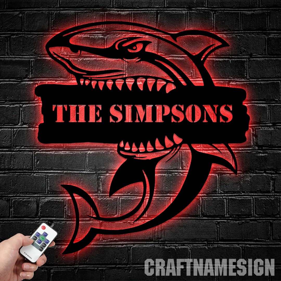 Custom Shark Name Metal Wall Art With LED Light, Personalized Sea ...