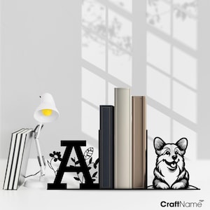 Custom Last Name Corgi Dog Metal Bookend, Personalized Name Book Ends ...