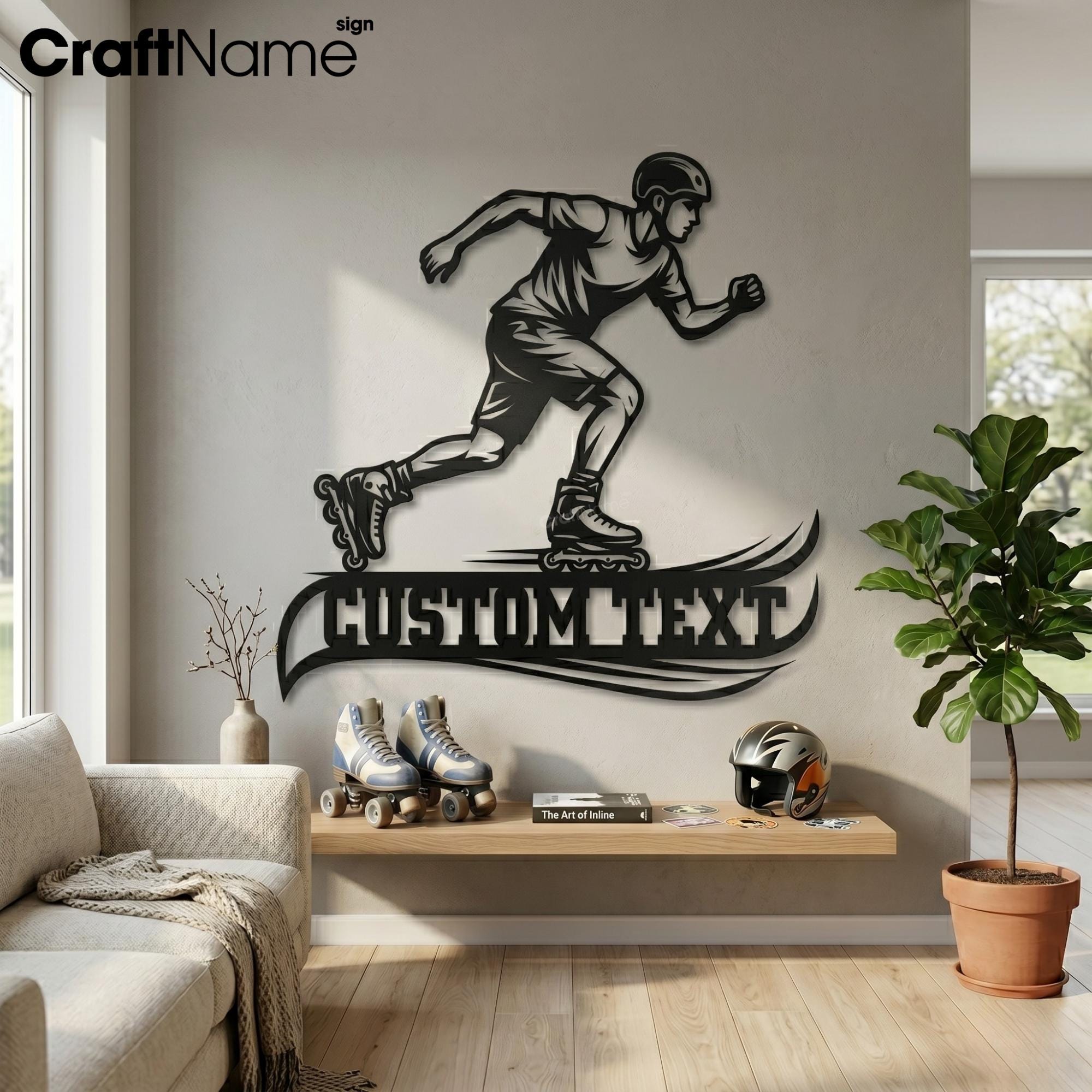 Roller Skating Metal Wall Art With LED Light, Custom Rollerblader Sign ...